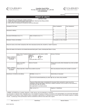 Fillable Online Claim PROOF OF DEATH - Combined Fax Email Print - pdfFiller