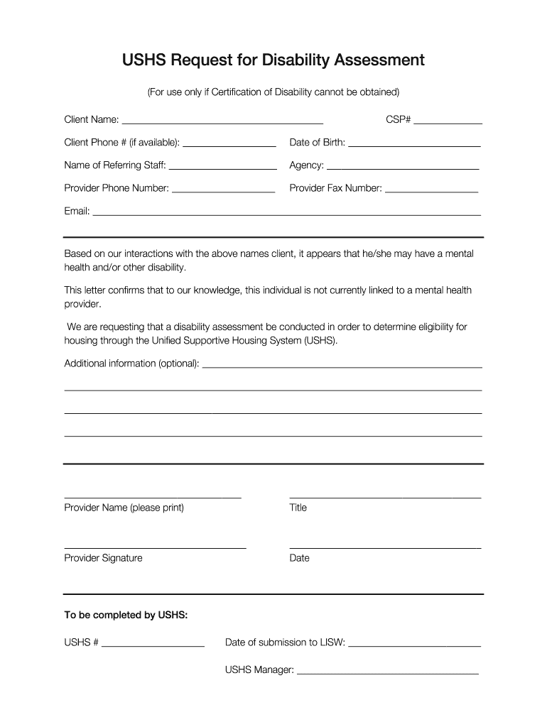Fillable Online Ushs Request for Disability Assessmentpdf Fax Email ...