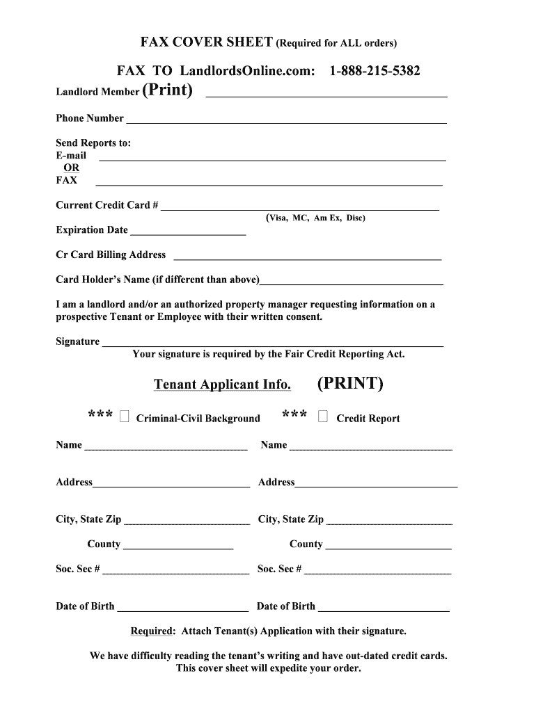 Fillable Online Fax Cover Sheet - Landlords Online Fax Email Print ...