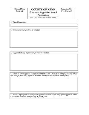 Fillable Online Employee Suggestion Award bApplicationb - Kern County ...