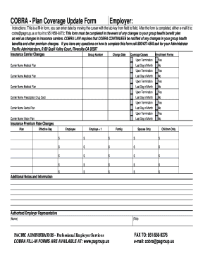 Fillable Online COBRA Plan Change Form 2005 - PayPro Administrators Fax ...