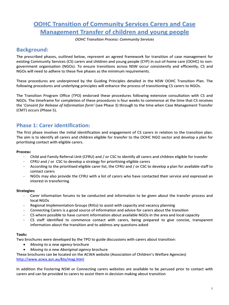 Fillable Online Final OOHC Transition of CS Carers and CMT of children ...