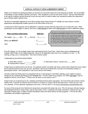 Fillable Online ANNUAL CONTACT LENS AGREEMENT SHEET - Eyehub Fax Email ...