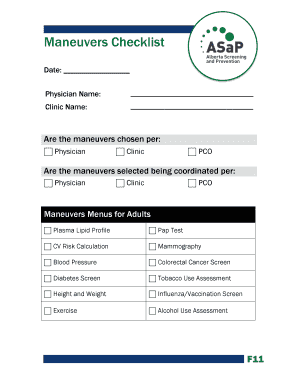 Fillable Online topalbertadoctors Maneuvers Checklist ...