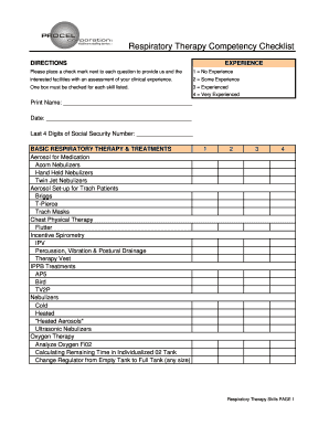 Fillable Online Respiratory Therapy Competency Checklist - Procel ...