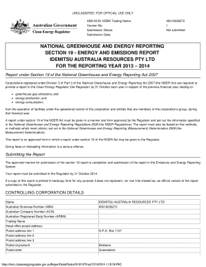 Fillable Online NATIONAL GREENHOUSE AND ENERGY REPORTING SECTION 19 Fax ...