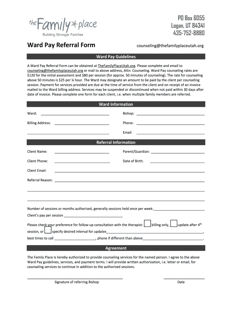 Fillable Online thefamilyplaceutah Ward Pay Referral Form ...