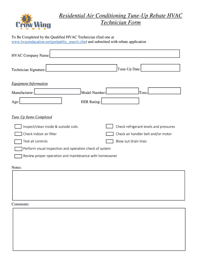 Fillable Online Residential Air Conditioning Tune Up Rebate HVAC Fax ...