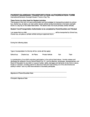 Fillable Online rmae PARENTGUARDIAN TRANSPORTATION AUTHORIZATION FORM ...