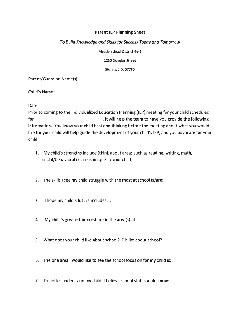 Fillable Online meade k12 sd Help guide the development of your childs ...