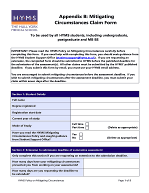Fillable Online hyms ac Appendix B Mitigating Circumstances Claim Form ...