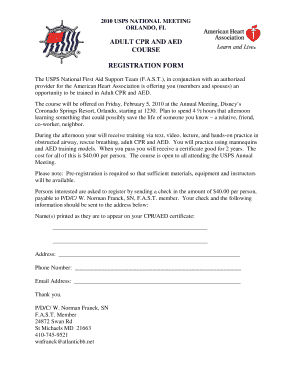 Fillable Online ADULT CPR AND AED COURSE REGISTRATION FORM Fax Email ...