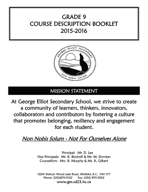 Fillable Online GRADE 9 COURSE DESCRIPTION BOOKLET 20152016 MISSION ...