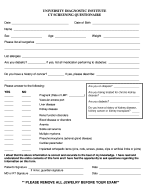 Fillable Online UNIVERSITY DIAGNOSTIC INSTITUTE CT SCREENING ...