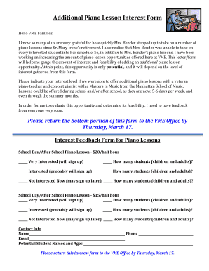 Fillable Online Additional Piano Lesson Interest Form Fax Email Print ...