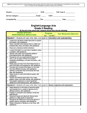 Fillable Online NOTE SED GRADESPECIFIC PERFORMANCE INDICATORS ADAPTED ...