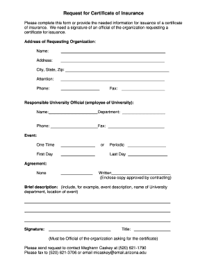 Fillable Online risk arizona Request for Certificate of Insurance ...