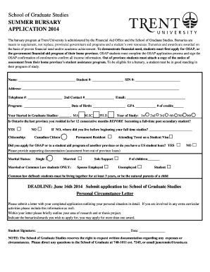 Fillable Online trentu School of Graduate Studies - Trent University Fax Email Print - pdfFiller