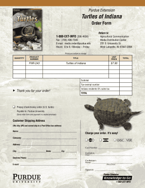 Fillable Online agriculture purdue Turtles of Indiana Order Form ...