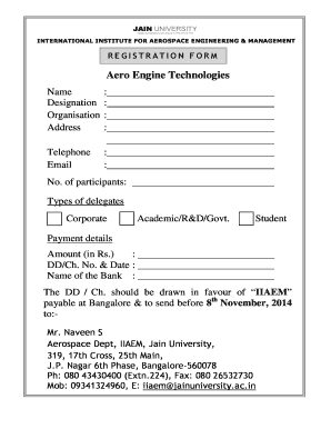 Fillable Online iiaem jainuniversity ac Registration Form - Aero Engine ...
