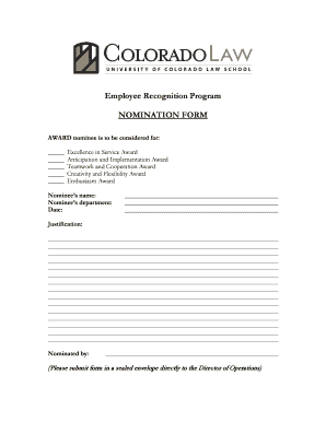 Fillable Online colorado Employee Recognition Program NOMINATION FORM ...