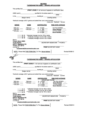 Fillable Online REVISED TUCSON METRO USBC AWARD APPLICATION Fax Email ...