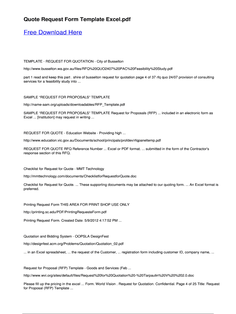 Fillable Online Quote Request Form Template Excel - pdfsdocuments2com ...