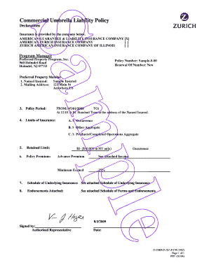 Fillable Online Commercial Umbrella Declarations Fax Email Print ...
