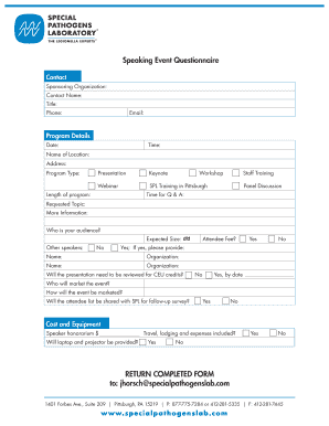 Fillable Online Speaking Event Questionnaire Fax Email Print - pdfFiller