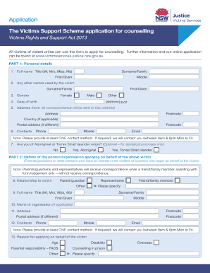 Fillable Online victimsservices justice nsw gov Ustic e Application ...