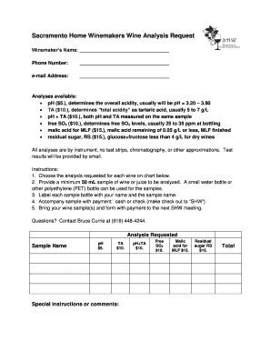 Fillable Online Sacramento Home Winemakers Wine Analysis Request Fax ...