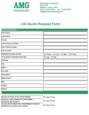 Fillable Online Life Quote Request Form - Affiliated Marketing Fax ...