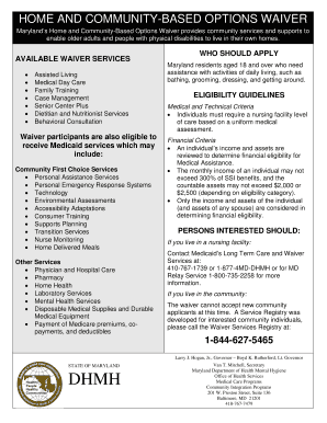 Fillable Online mmcp dhmh maryland HOME AND COMMUNITY-BASED OPTIONS ...