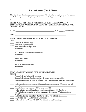 Fillable Online geary k-state Record Book Check Sheet - geary k-state ...