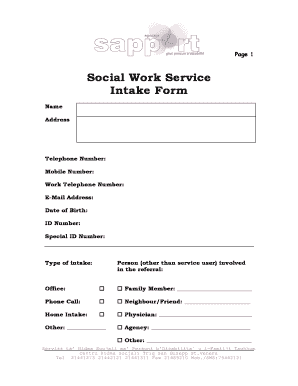 Fillable Online Sapport Agency Social Work Service - Intake form Fax ...