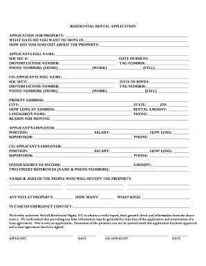 Fillable Online RESIDENTIAL RENTAL APPLICATION - McCall Fax Email Print ...