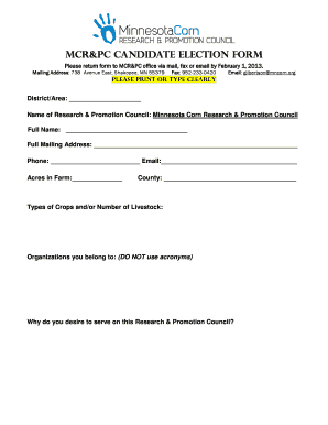 Fillable Online mncorn MCR&PC CANDIDATE ELECTION FORM Fax Email Print ...