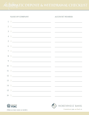 Fillable Online AUTOMATIC DEPOSIT amp WITHDRAWAL CHECKLIST Fax Email ...