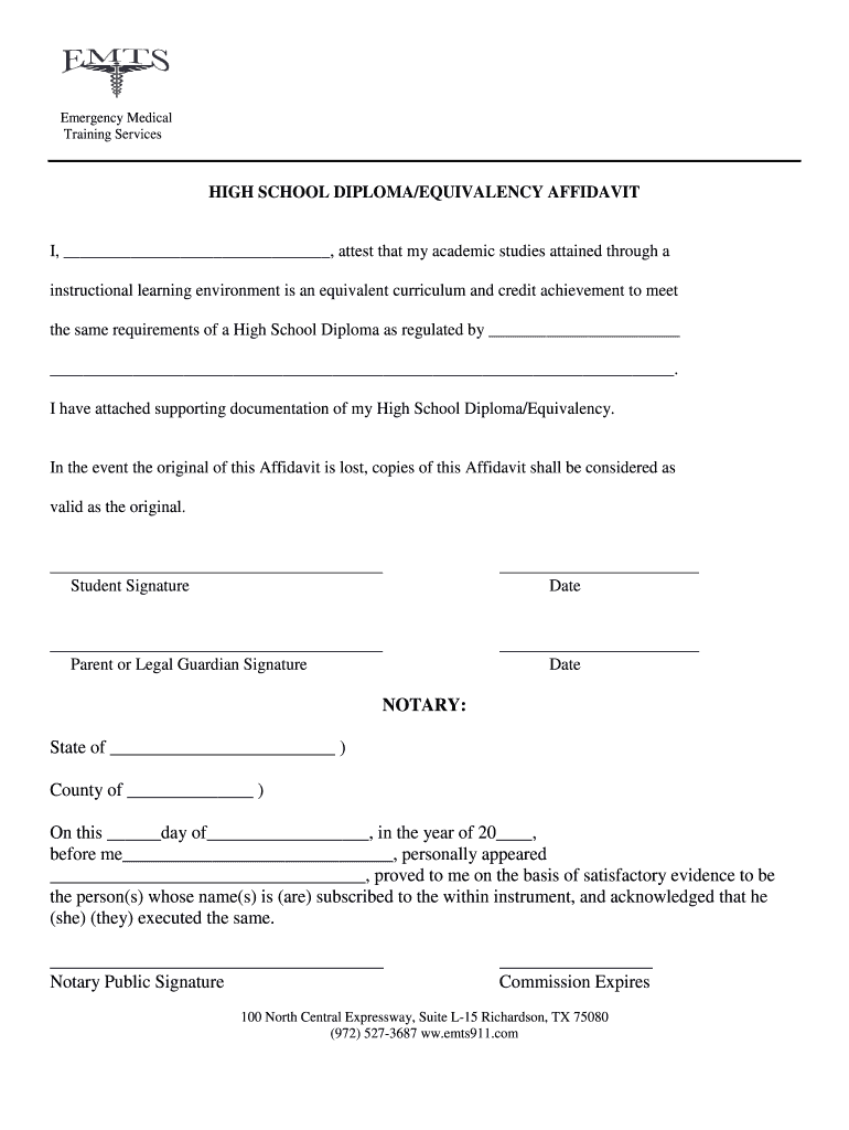 High School Diploma-Equivalency Affidavit: Fill out & sign online | DocHub
