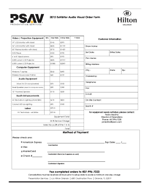 Fillable Online 2015 Exhibitor Audio Visual Order Form - Fax Email ...