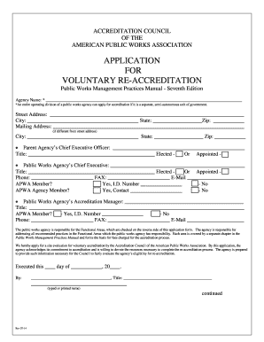 Fillable Online apwa APPLICATION FOR VOLUNTARY RE-ACCREDITATION Fax Email Print - pdfFiller