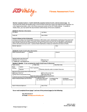 Fillable Online ADPV Fitness Assessment form - Power of Vitality Fax ...