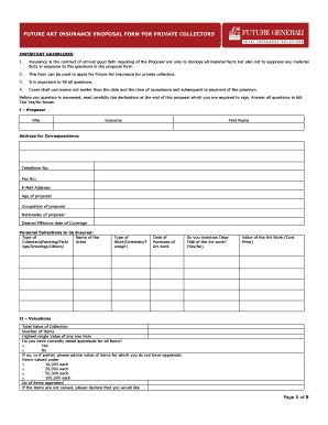 Fillable Online general futuregenerali FUTURE ART INSURANCE PROPOSAL ...