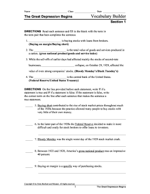 Great Depression Vocabulary - Fill Online, Printable, Fillable, Blank ...