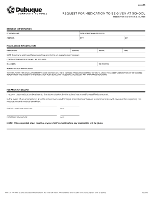 Fillable Online cdn dbqschools FORM 16 REQUEST FOR MEDICATION TO BE ...