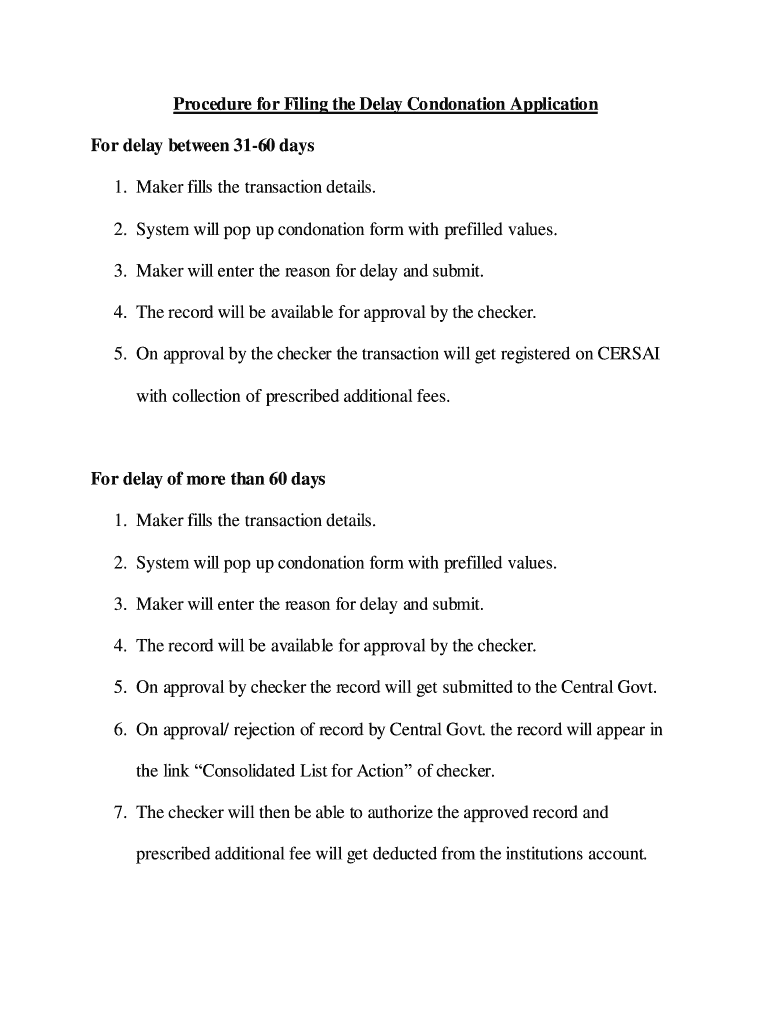 Fillable Online Procedure for Filing the Delay Condonation Application ...