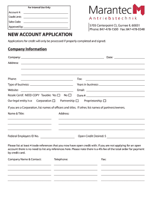 Fillable Online New account application form 6-15 - marantecamericacom Fax Email Print - pdfFiller