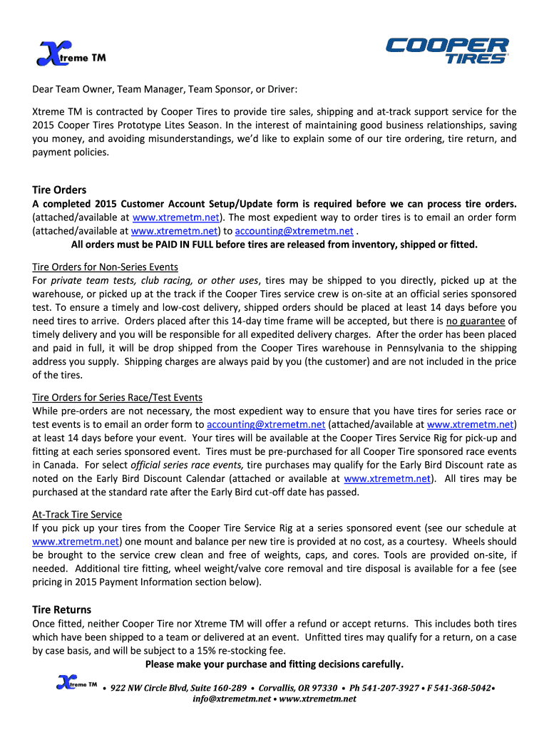 Fillable Online Tire Orders Tire Returns - XTreme TM Fax Email Print ...