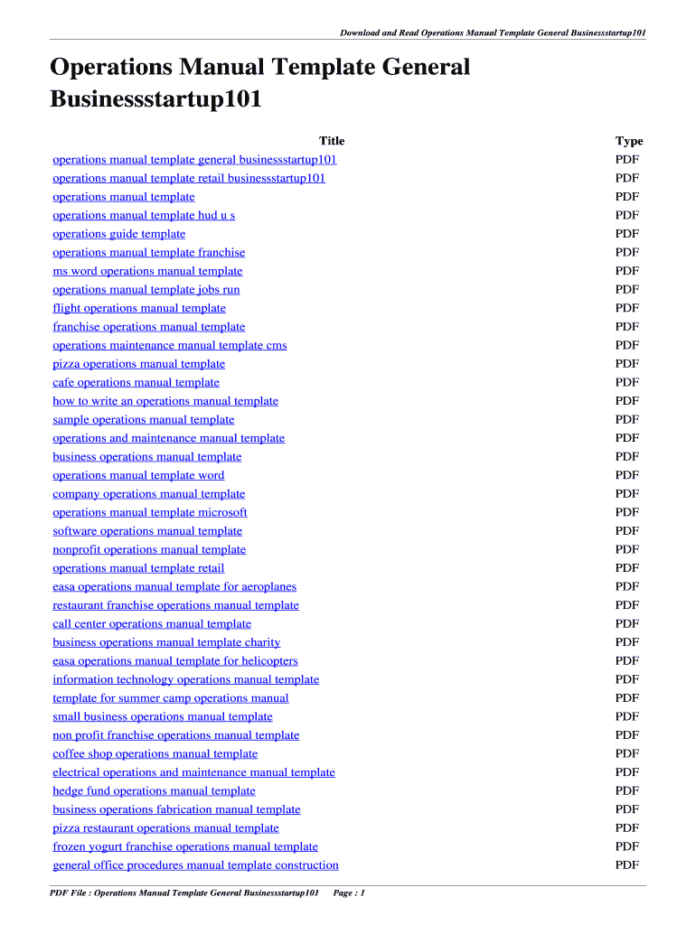 Fillable Online Operations Manual Template General Businessstartup101 ...