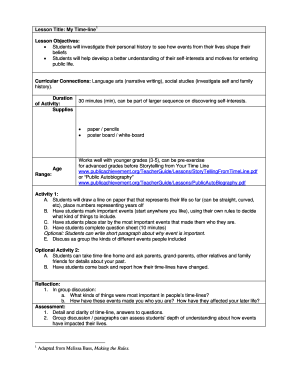 Fillable Online Lesson Title My Time-line1 Lesson Objectives Fax Email ...